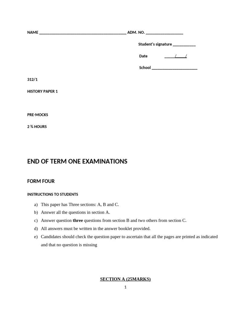 History Form 4 Pp1 1 | PDF | Kenya