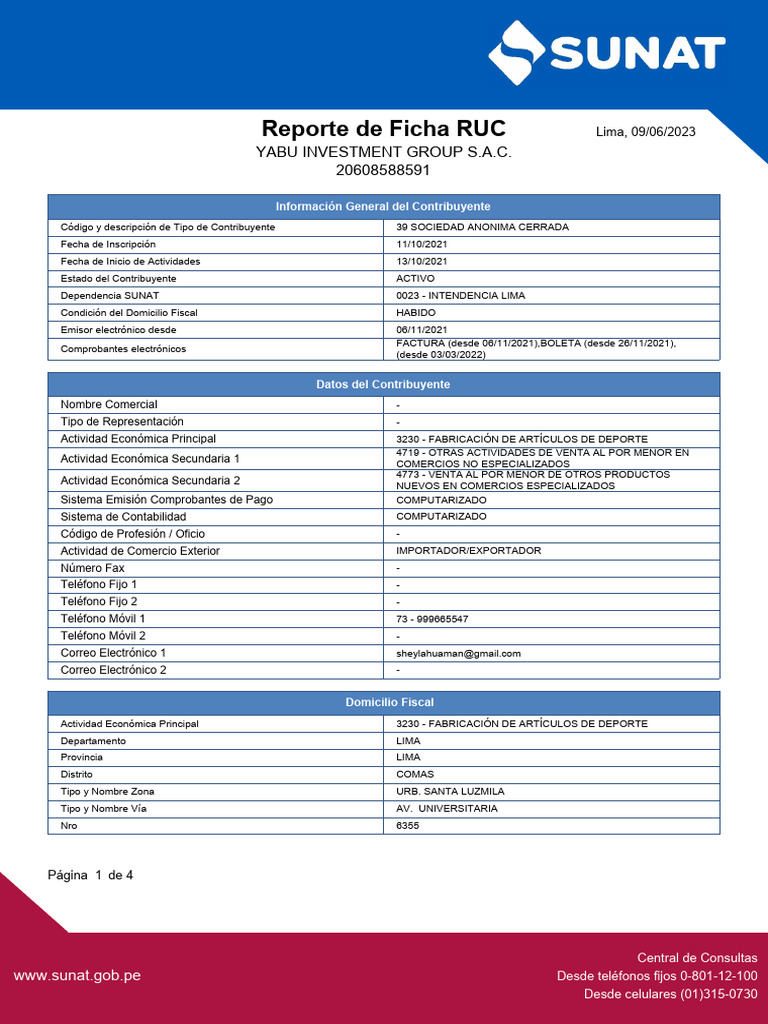 Ficha RUC YABU INVESTMENT GROUP SAC | PDF | Industrias de servicio