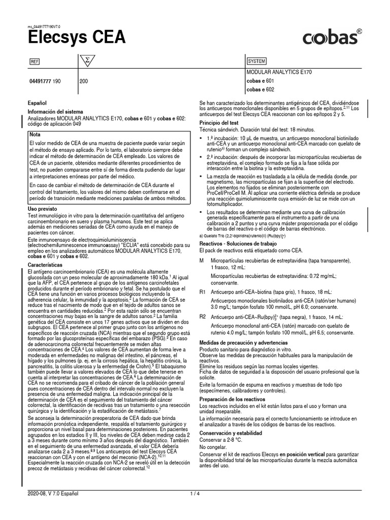 Elecsys CEA - Ms - 04491777190.v7.es | PDF | Calibración | Anticuerpo