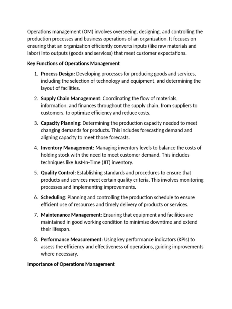 Operations management | PDF | Warehouse | Operations Management