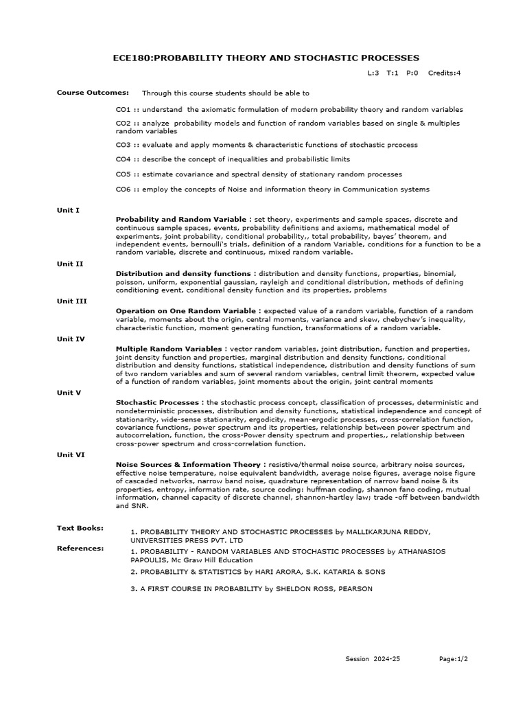 Probability Theory & Stochastic Processes | PDF | Probability Distribution | Random Variable