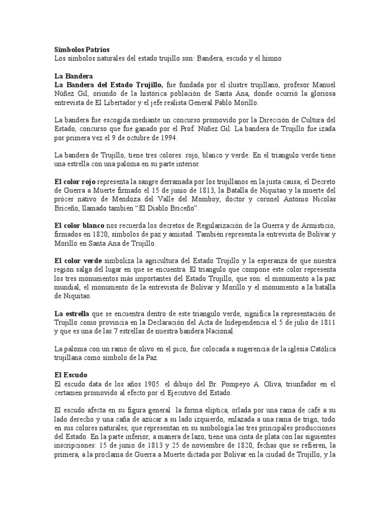 Símbolos Patrios del Estado Trujillo | PDF | Andes | Naturaleza