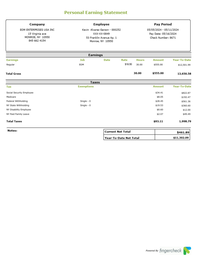 Pay Stub sample | PDF | Social Security (United States) | Public Finance