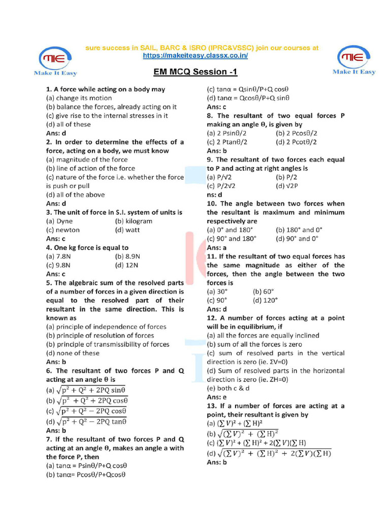506 MCQ Basic Level Mechanics MCQ Basic Level Mechanics | PDF