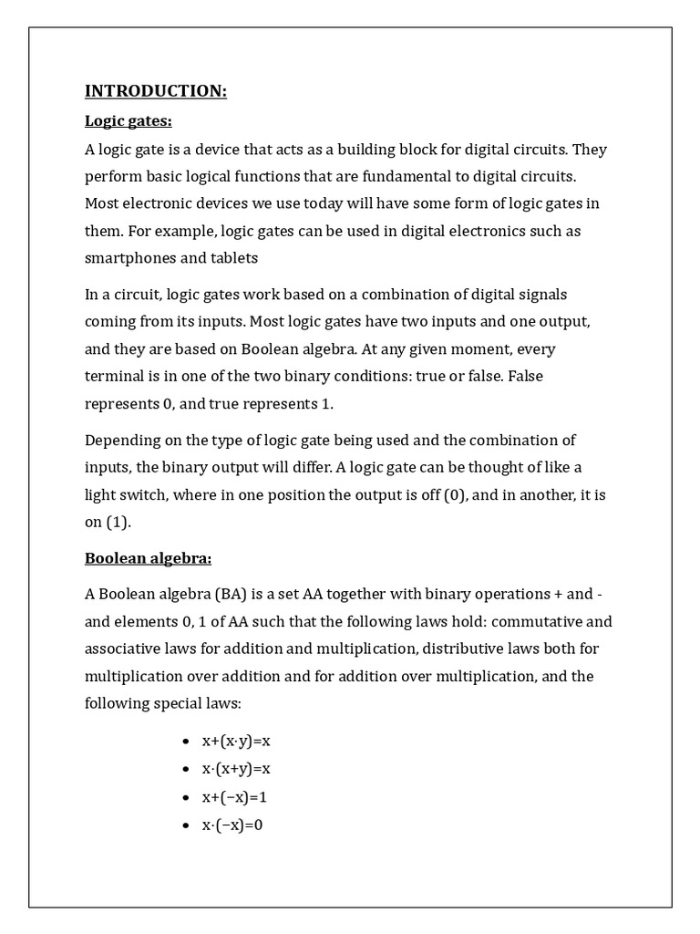 LOGIC GATE final | PDF | Logic Gate | Boolean Algebra