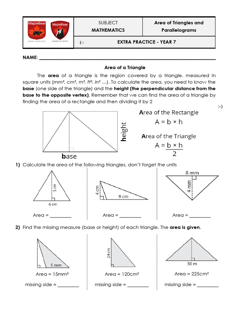 Area of Triangles and Parallelograms | PDF