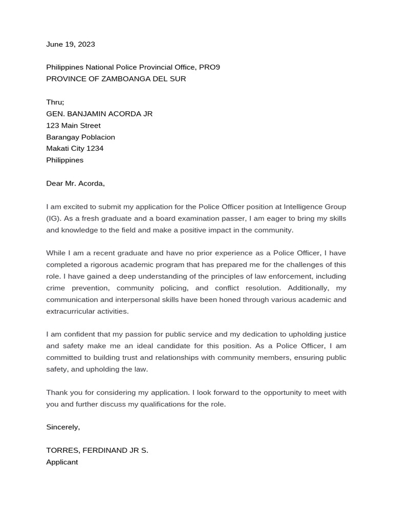Police Officer Application - Ferdinand Torres | PDF