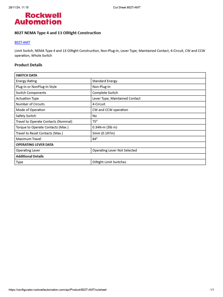 Cut Sheet 802T-AMT | PDF
