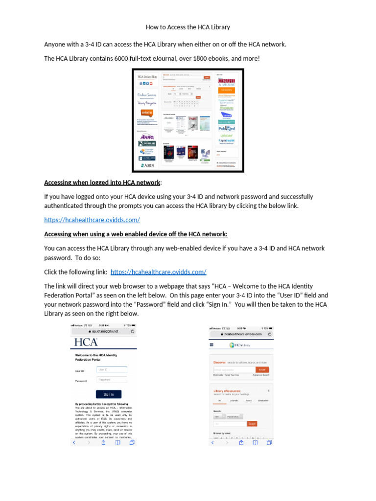 Accessing the HCA Library Guide | PDF