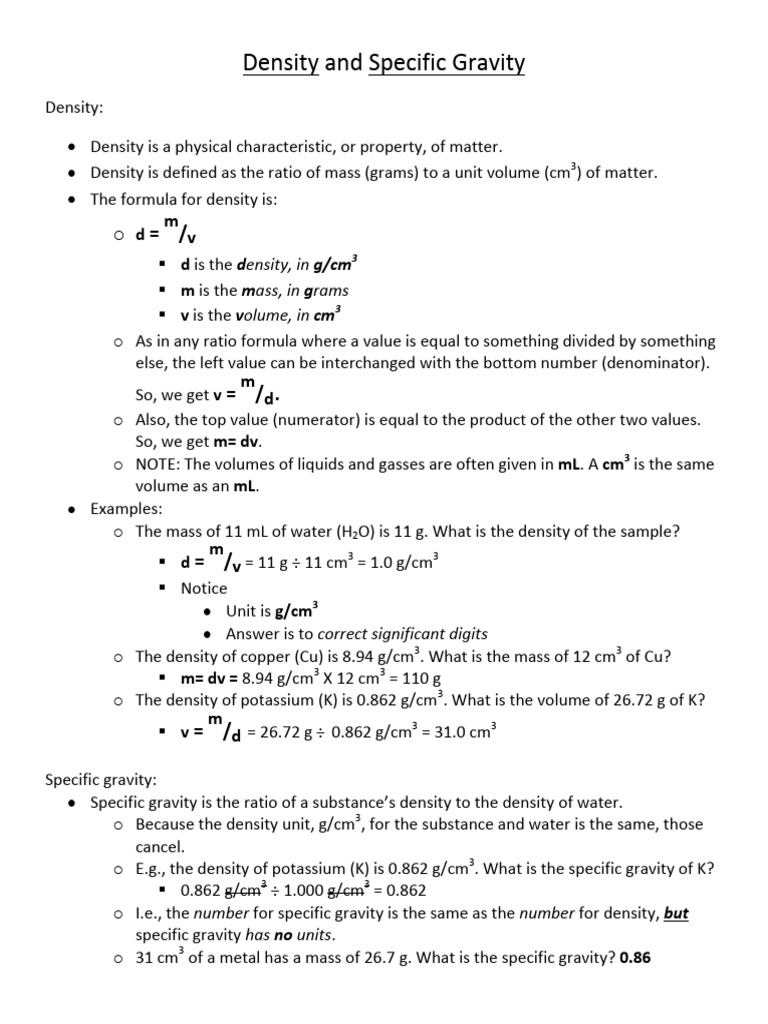 Density and Specific Gravity | PDF