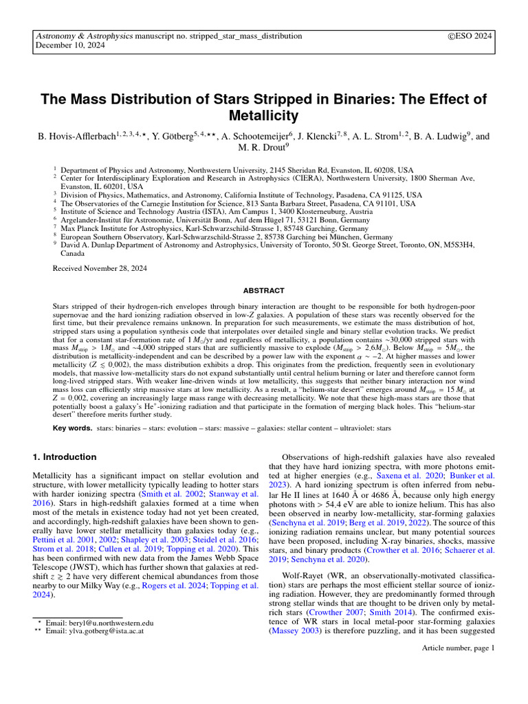 The Mass Distribution of Stars Stripped in Binaries | PDF | Stars | Galaxy