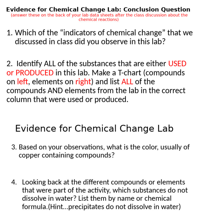 Evidence For Chem Changes Lab - Analysis Questions 2021 | PDF