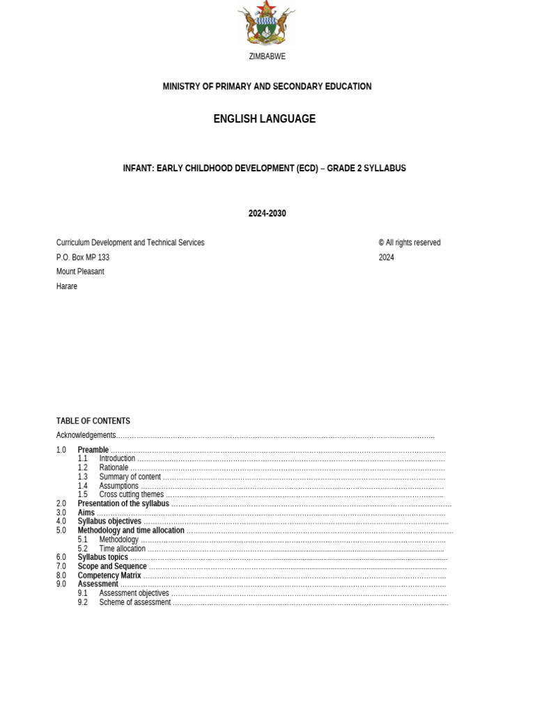 Ecd-Grade 2 English Syllabus Final | PDF | Learning | Phonics