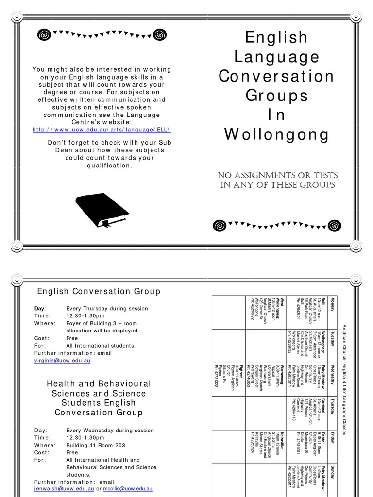 English Language Conversation Groups in Wollongong | PDF | Tutor ...