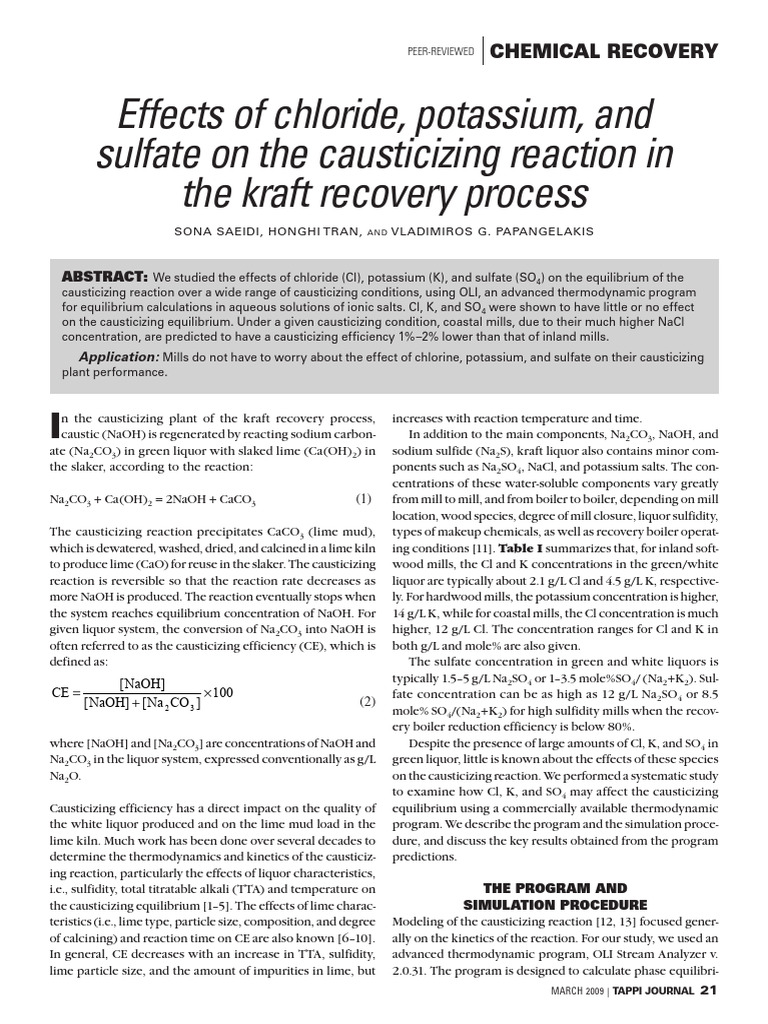 Effect of Cl-K-SO4 On The Causticizing Effiency in The Kraft Recovery ...
