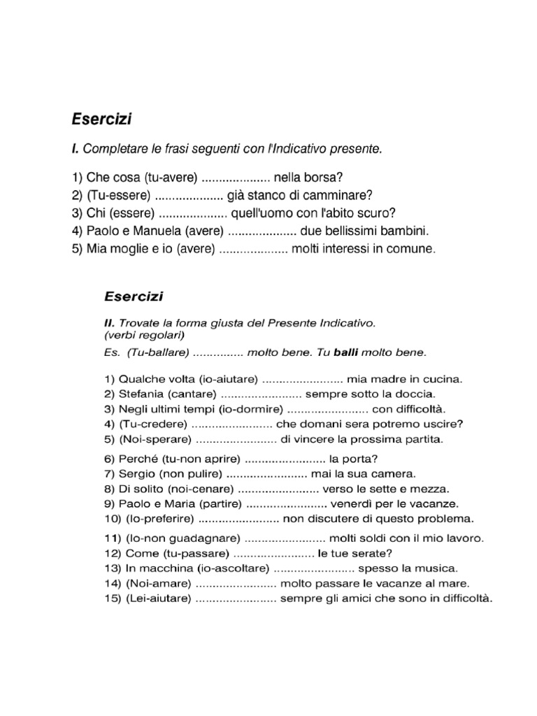 esame verbi regolari al presente | PDF