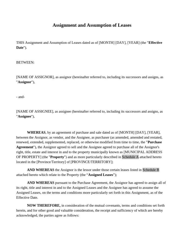 Assignment and Assumption of Leases (Acquisitions) | PDF | Assignment ...