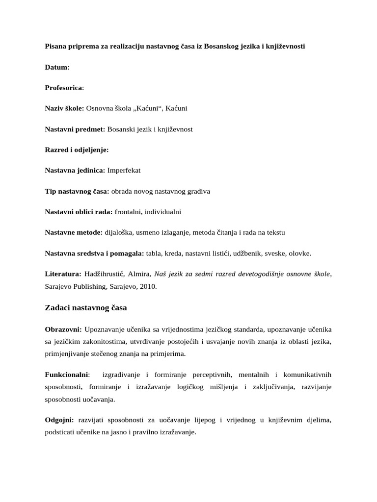 Priprema Imperfekat | PDF