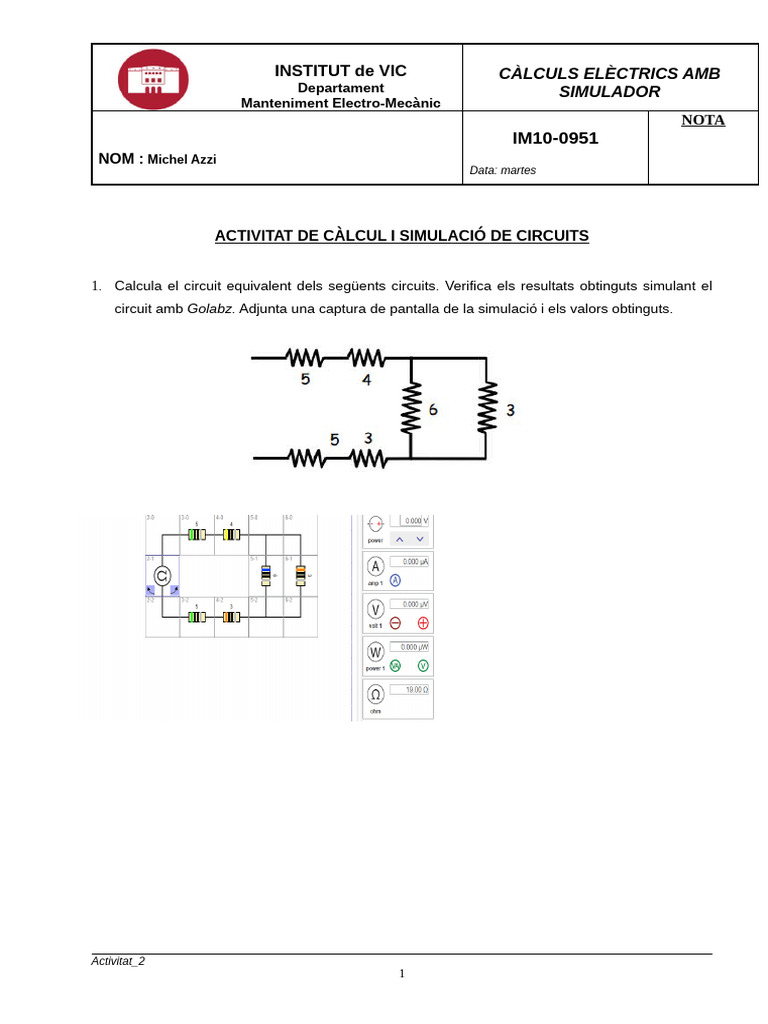 Activitat - 2 Circuits I Simulació | PDF