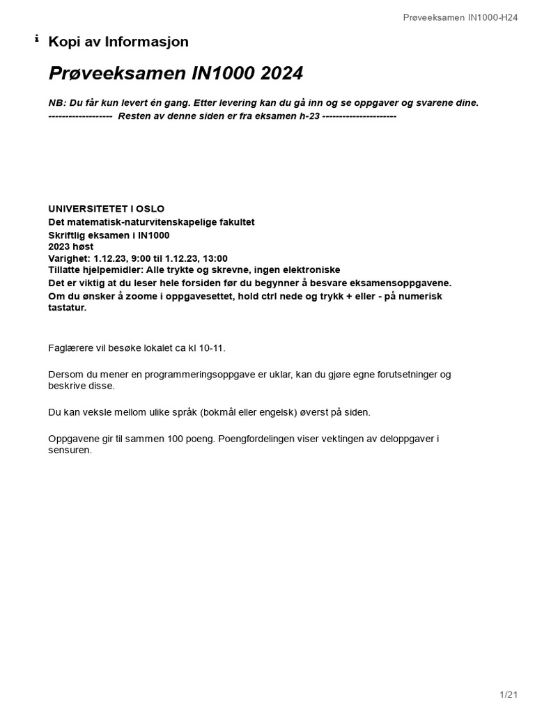 Prøve Eksamen 2024 Fasitt | PDF