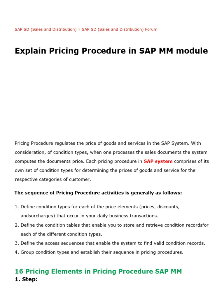 Explain Pricing Procedure in SAP MM Module | PDF | Pricing | Profit ...