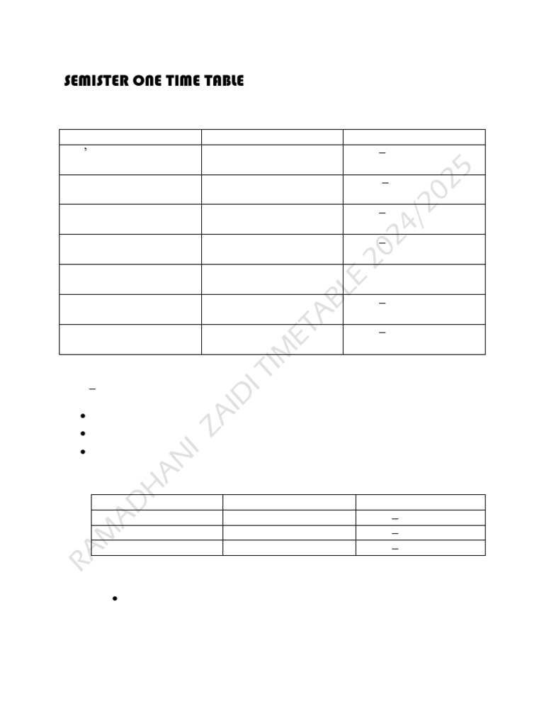 Semister One Time Table | PDF