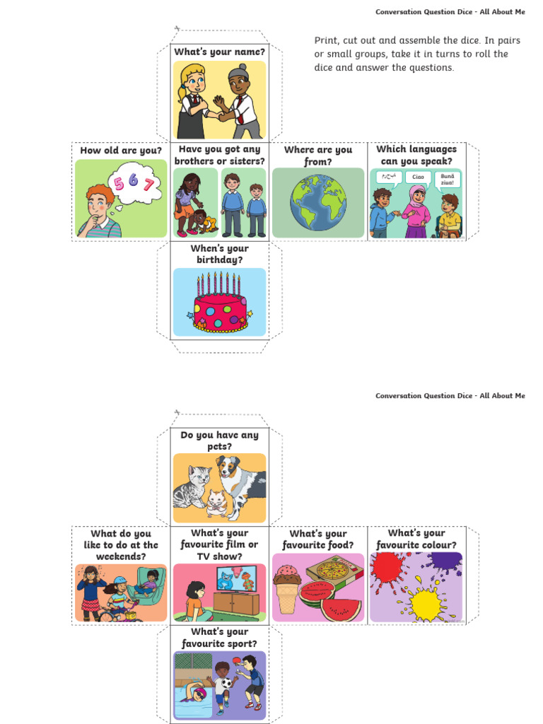 All About Me Conversation Question Dice | PDF