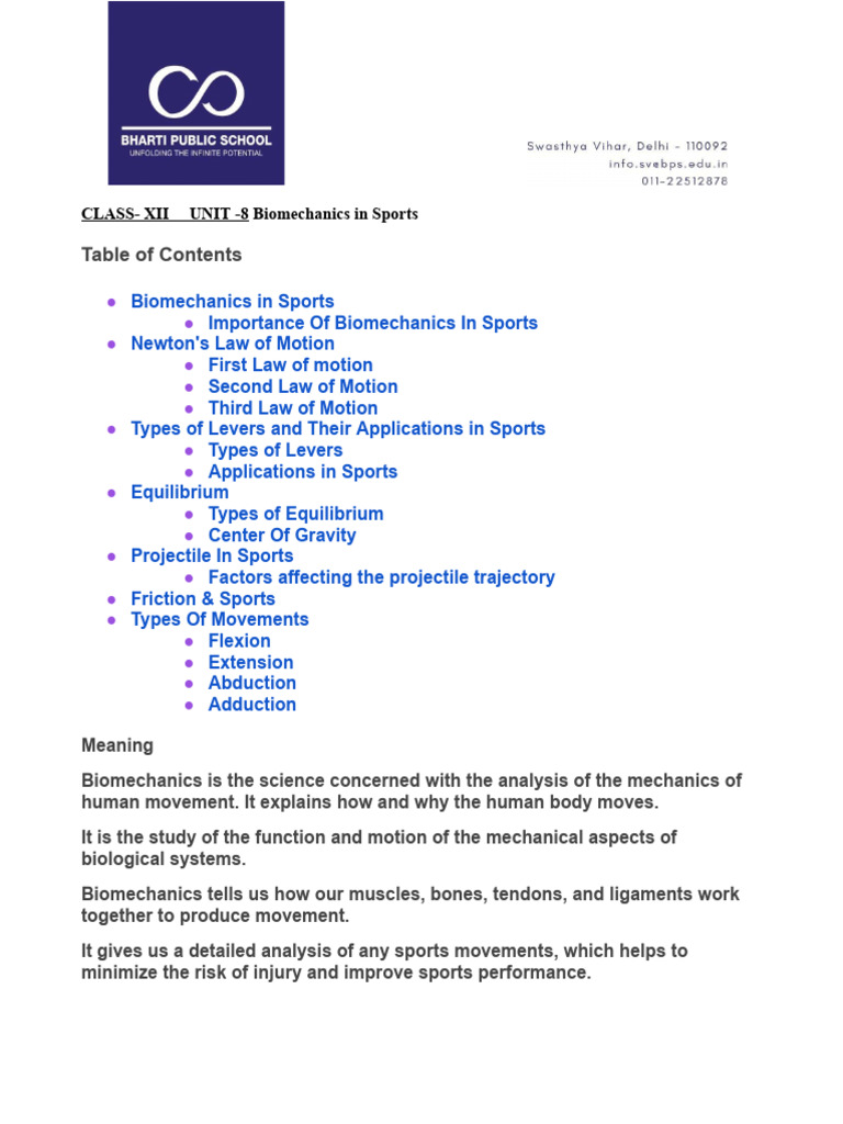 Unit-8 Class 12 New Biomechanics in Sports | PDF | Anatomical Terms Of Motion | Force