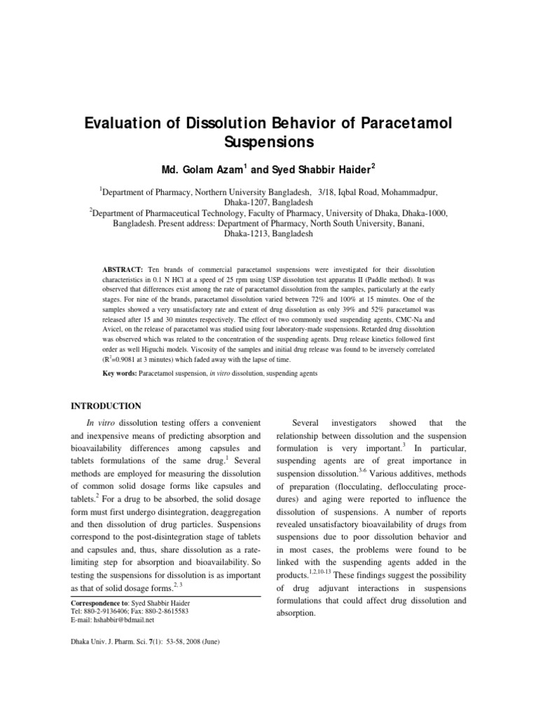 Evaluation of Dissolution Behavior of Pa | PDF | Pharmaceutical ...