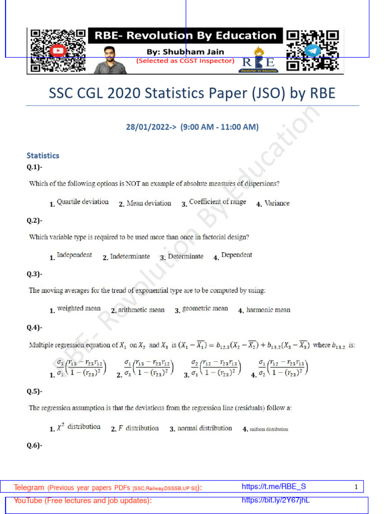 SSC CGL 2020 Statistics Paper PDF | PDF