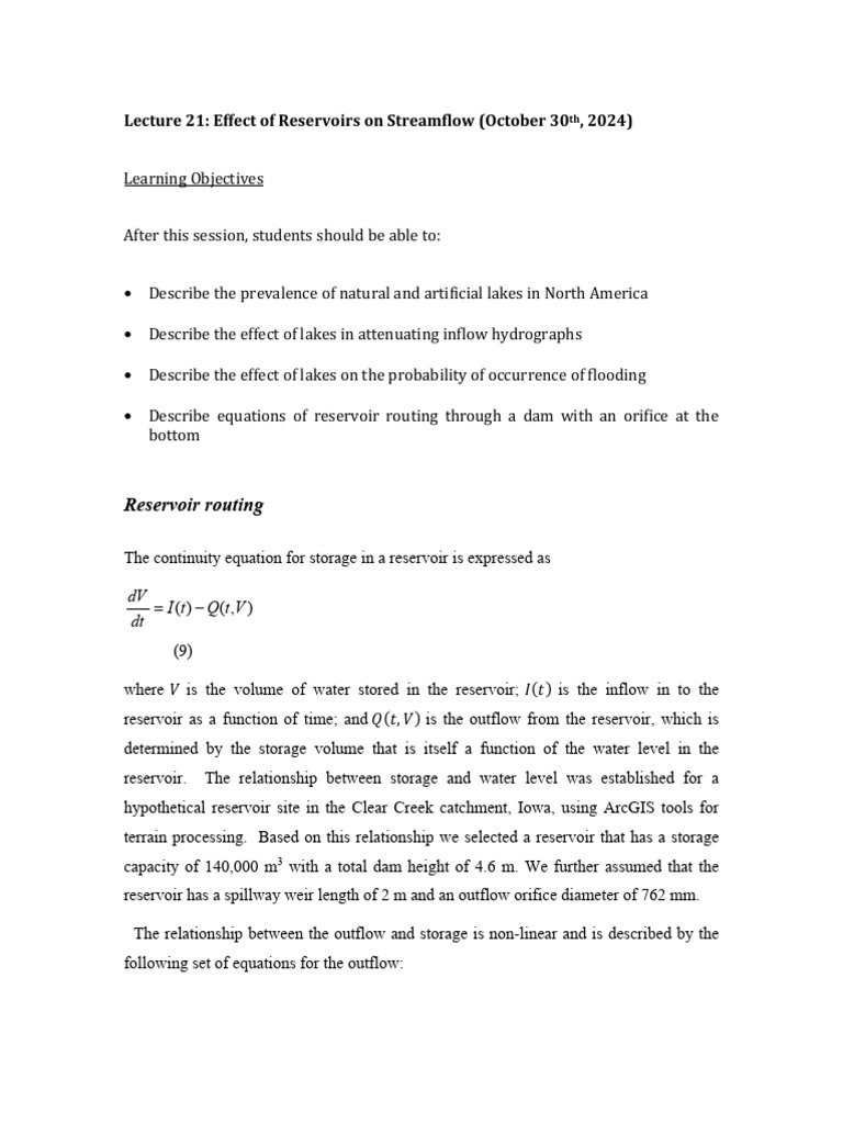 L21-Effect of Reservoirs On Streamflow | PDF | Discharge (Hydrology ...