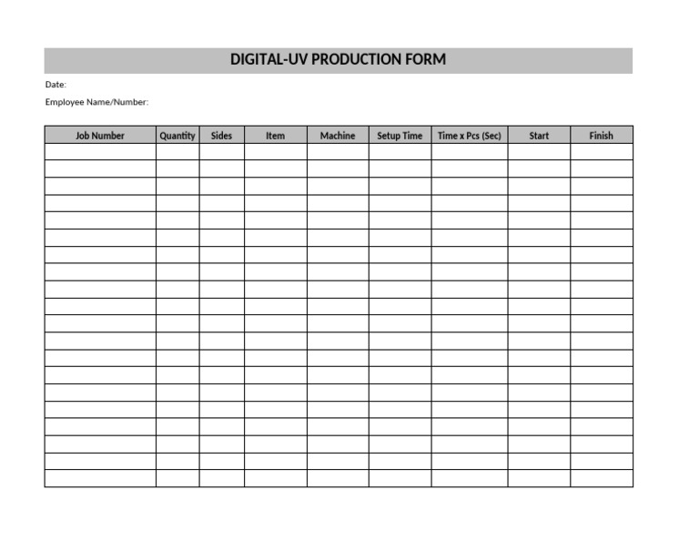 Digital UV Production Form Template | PDF