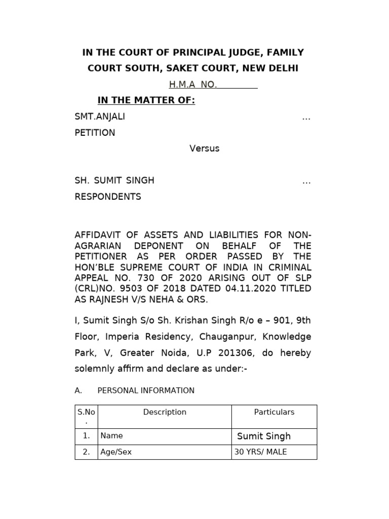 income affidavit of sumit in case (Anjali vs Sumit) | PDF | Expense ...