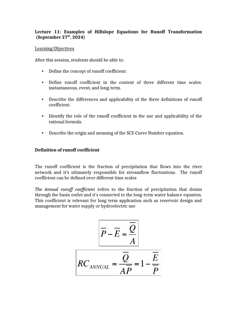 L11-Runoff Coefficient and The Curve Number | PDF | Surface Runoff | Drainage Basin