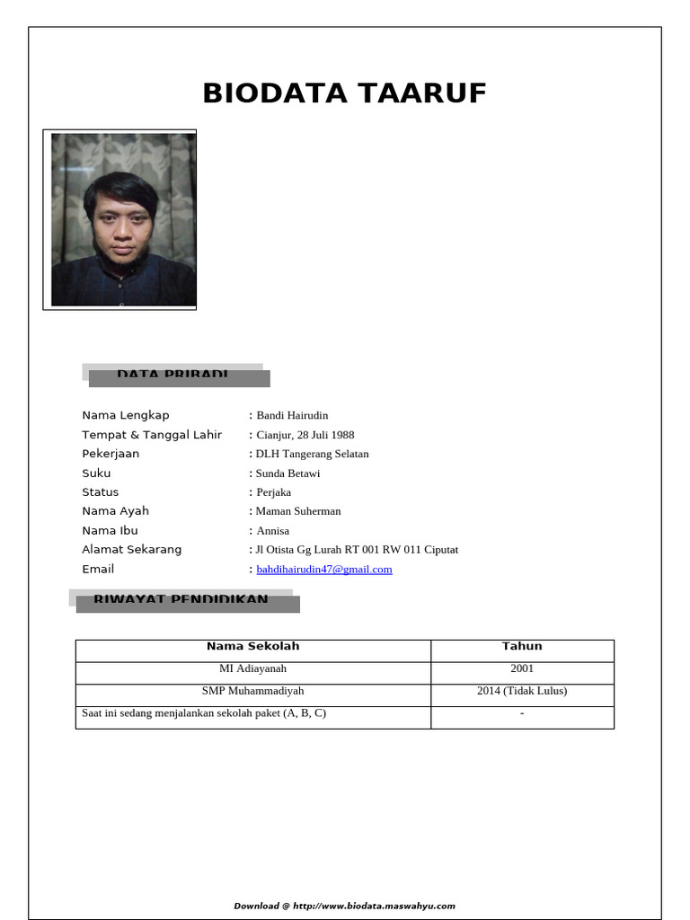biodata taaruf bandi | PDF