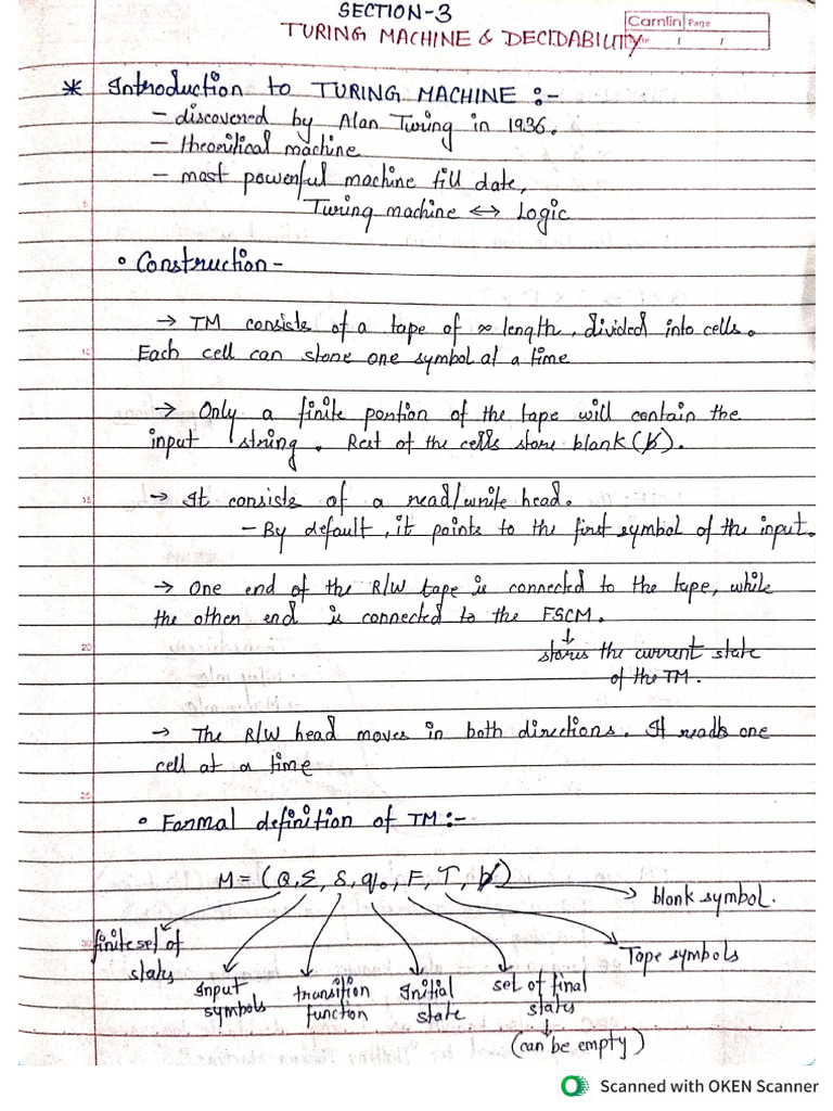 TOC - Chapter 3 - Turing Machine and Decidability | PDF