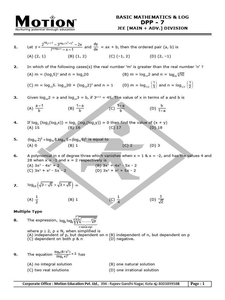 BasicMaths Log DPP-7 (JEE) Question @GB Sir | PDF | Applied Mathematics | Mathematics