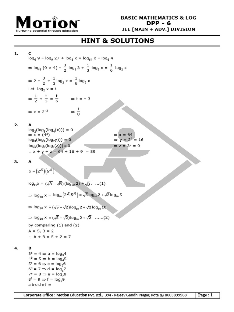BasicMaths Log DPP-6 (JEE) Solution @GB Sir | PDF | Arithmetic