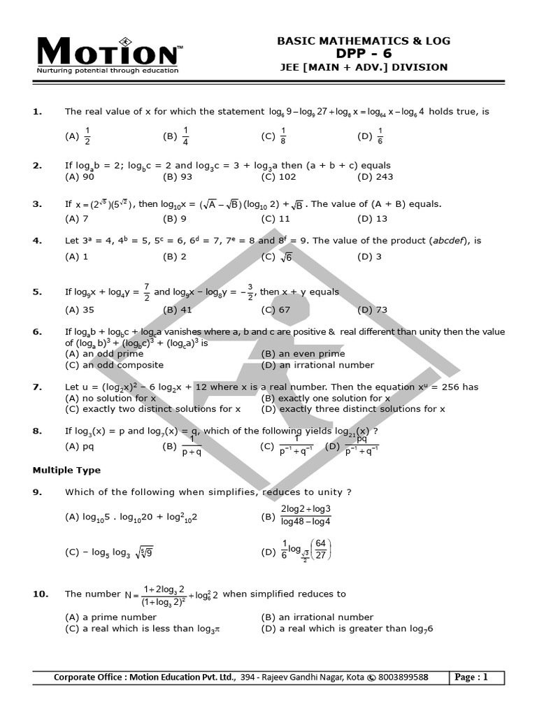 BasicMaths Log DPP-6 (JEE) Question @GB Sir | PDF | Mathematics | Mathematical Objects