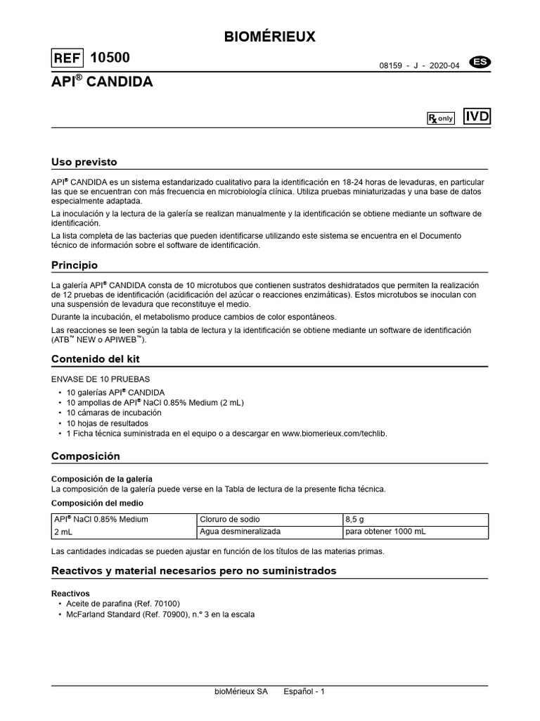 Identificación de levaduras con API® CANDIDA | PDF | Laboratorios ...