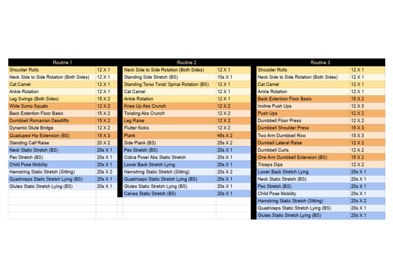 Exercise Routine - 3 Day Routine | PDF | Limbs (Anatomy ...