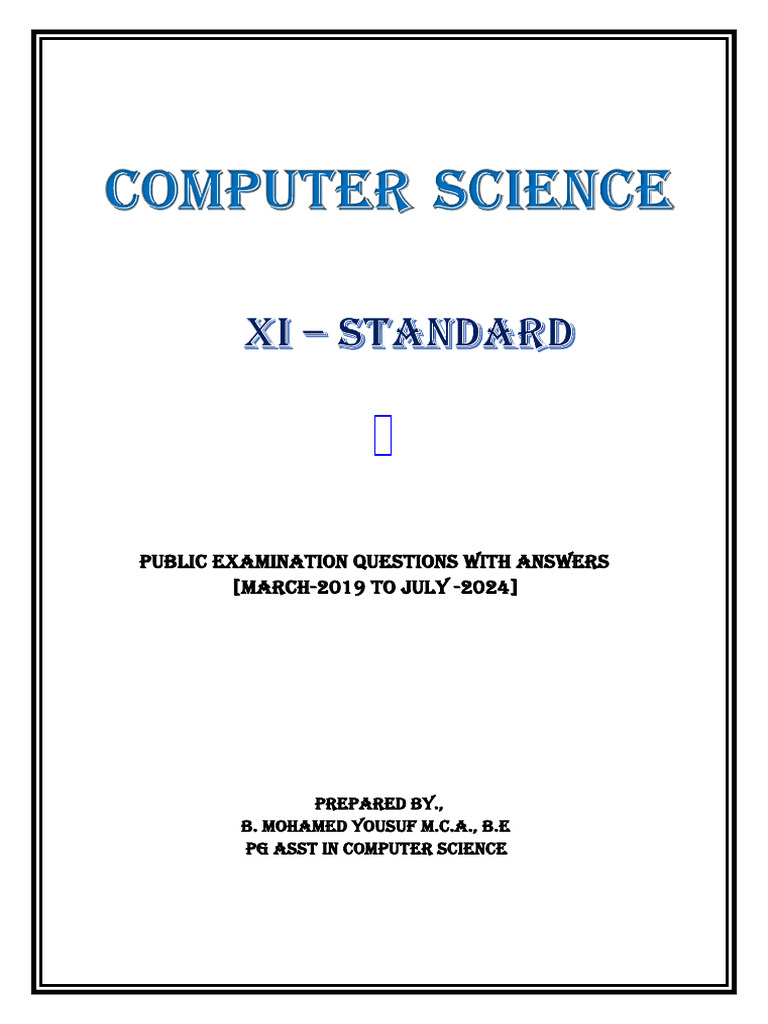 11th Computer Science Public Exam 2019 to 2024 Questions With Answer Key English Medium PDF ...