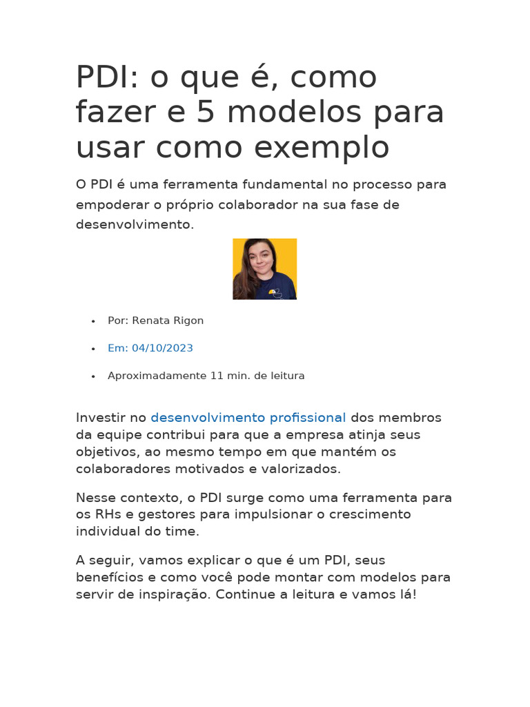PDI o que é, como fazer e 5 modelos para usar como exemplo | PDF | Gestão de recursos humanos ...
