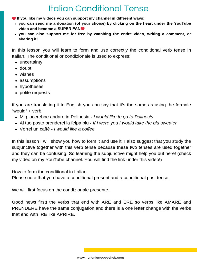 Mastering the Italian Conditional Tense | PDF | Grammatical Tense ...