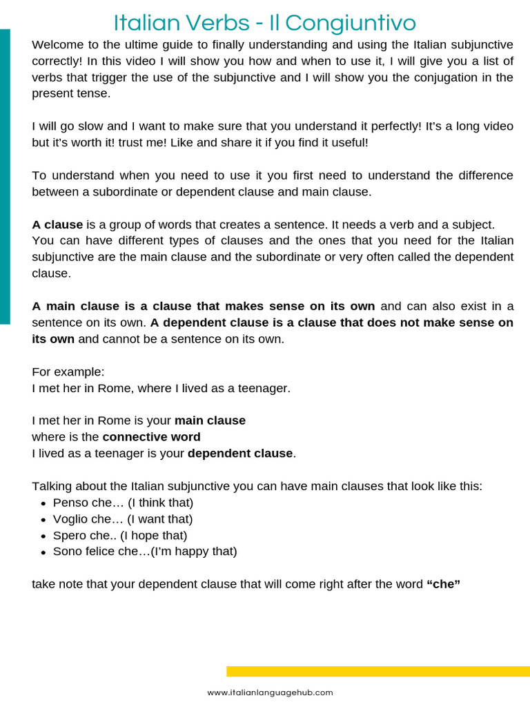 Italian Subjunctive - Il Congiuntivo OkFREE - PDF - | PDF | Clause ...