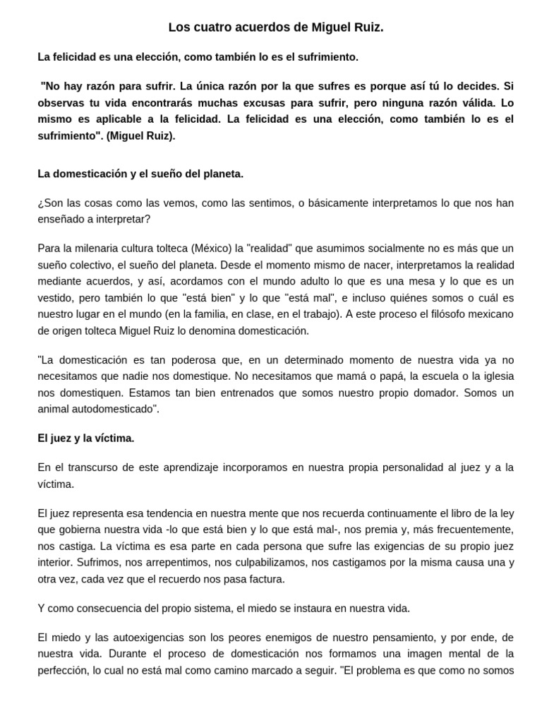 Los Cuatro Acuerdos de Miguel Ruiz | PDF | Amor | Felicidad