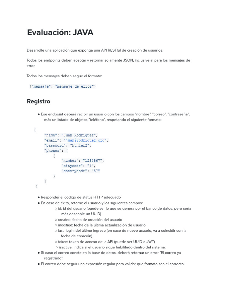 Ejercicio Java Especialista Integración | PDF | Gestión de tecnología de la información ...