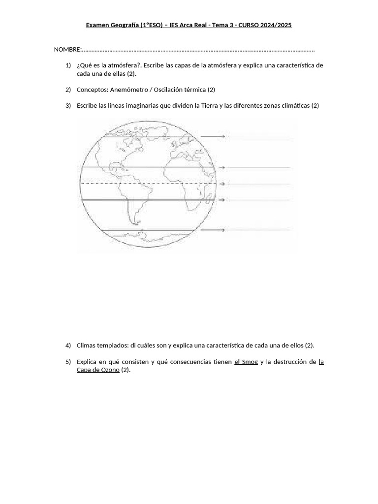 Examen Tema 3 - El Clima | PDF