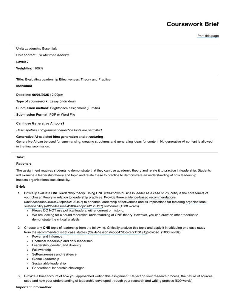 Leadership Essential Brief | PDF | Leadership | Critical Thinking