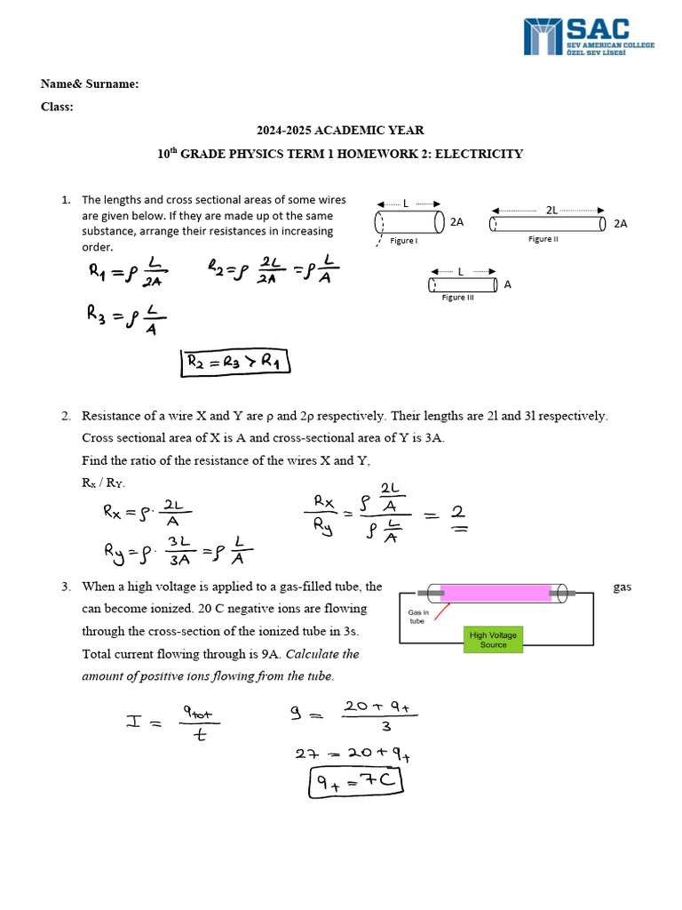 TERM1 HW 2 Answer Key | PDF | Electrical Resistance And Conductance ...